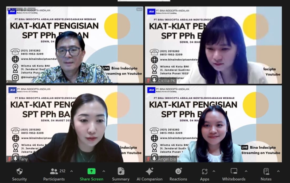 PT Bina Indocipta Andalan Mengadakan Webinar dengan judul “Kiat – Kiat Pengisian SPT PPh BADAN ...